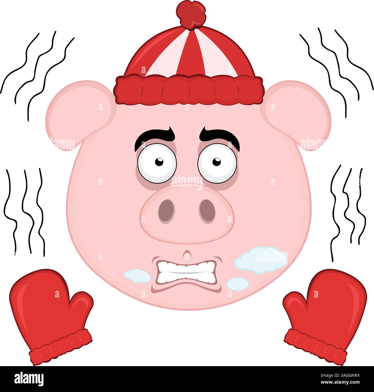 vector illustration emoji character face pig cartoon, shivering cold ...
