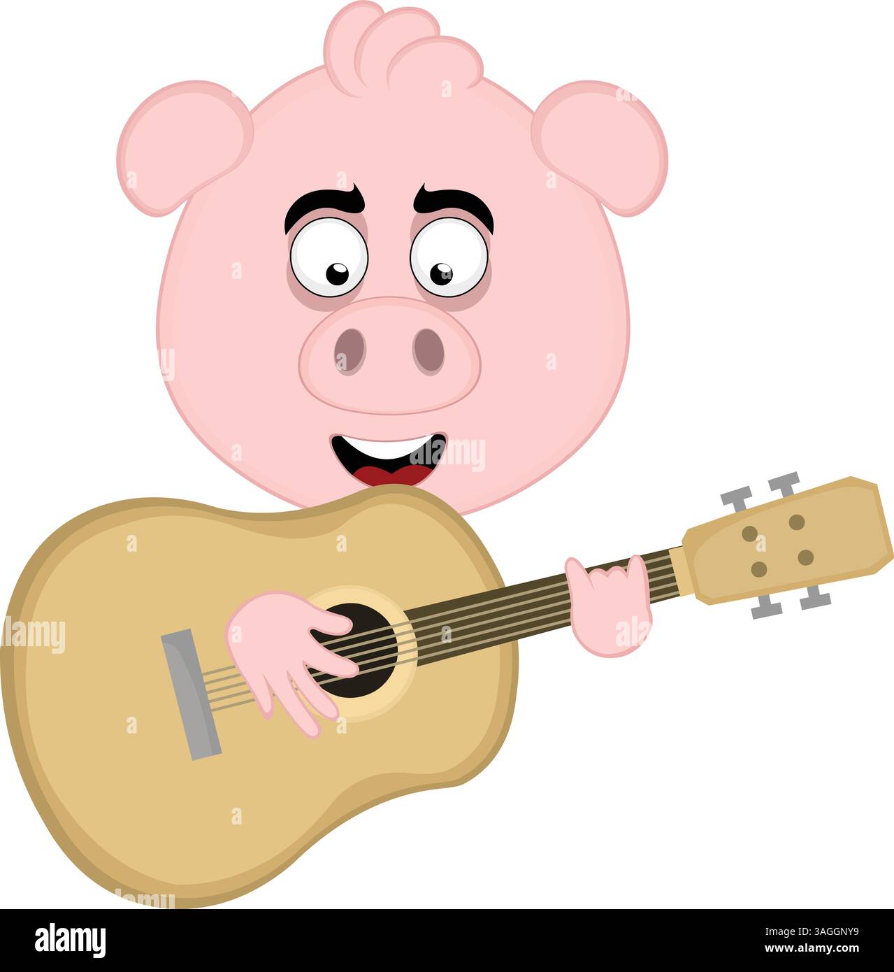vector illustration emoji character face pig cartoon, playing musical instrument guitar Stock ...