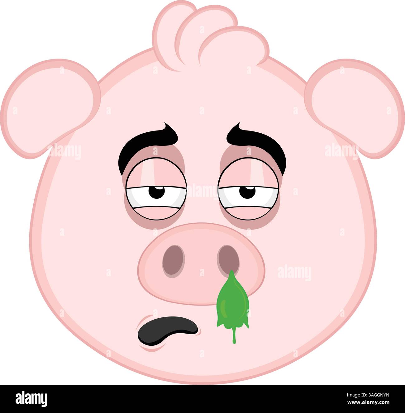 vector illustration emoji character face pig cartoon, pale with flu symptoms and mucus falling ...