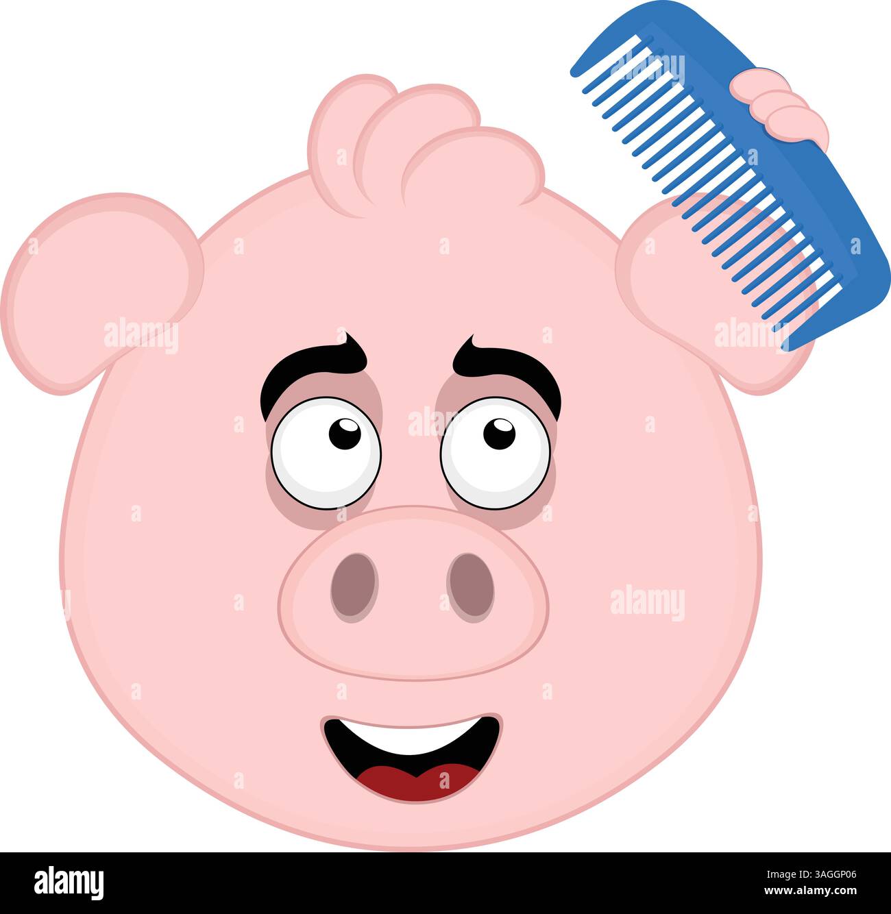 vector illustration emoji character face pig cartoon, combing her hair with a blue comb Stock ...