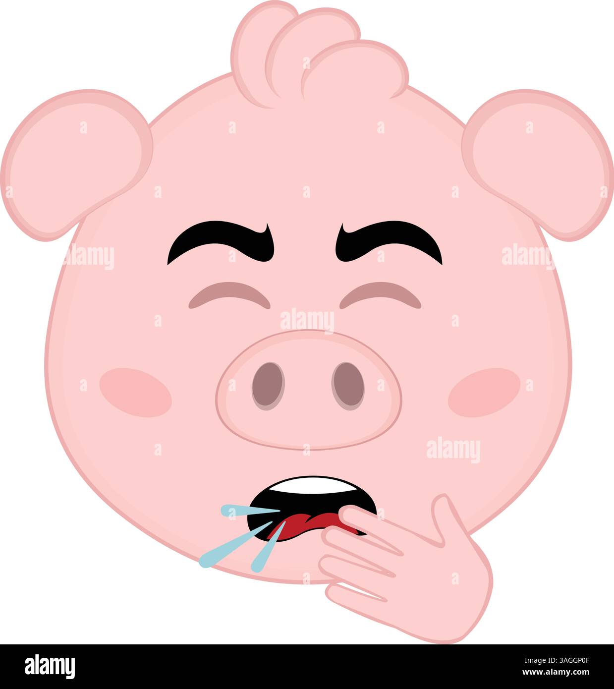 vector illustration emoji character face pig cartoon, coughing with your hand in your mouth ...