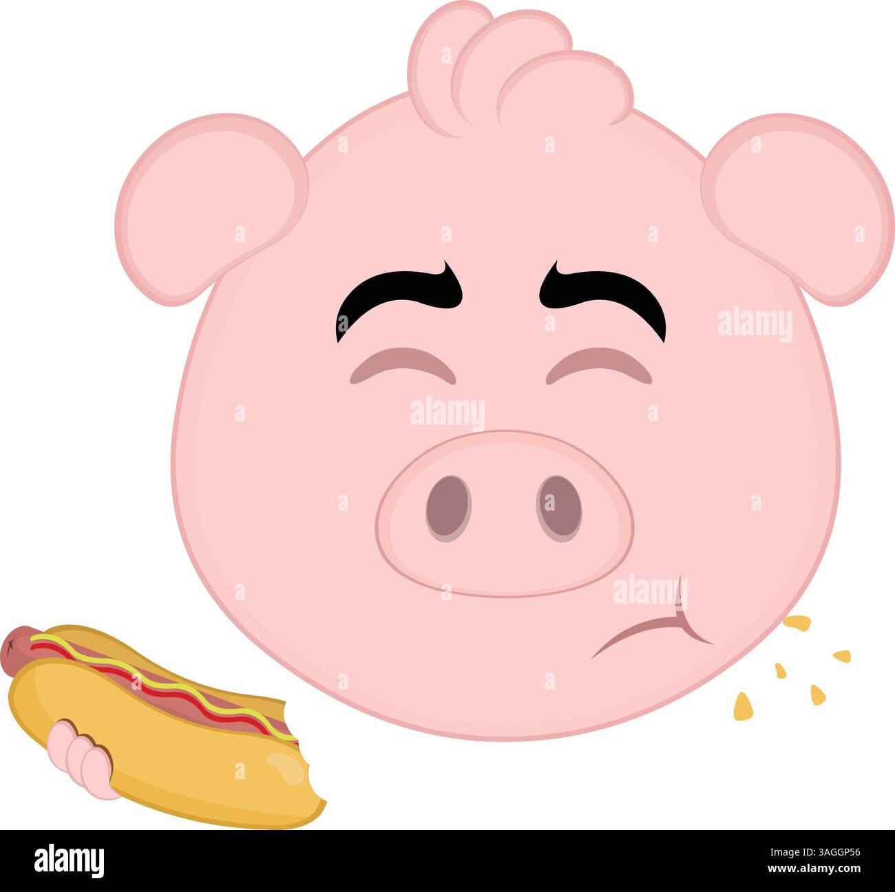 vector illustration emoji character face pig cartoon, eating fast food ...
