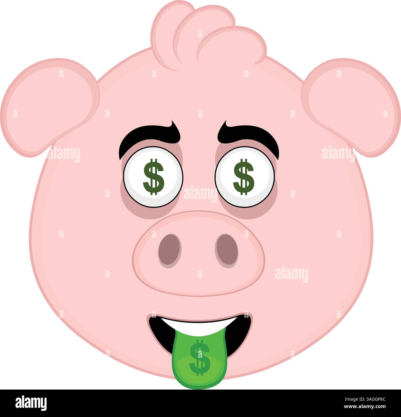 vector illustration emoji character face pig cartoon, with eyes and tongue with the dollar sign ...