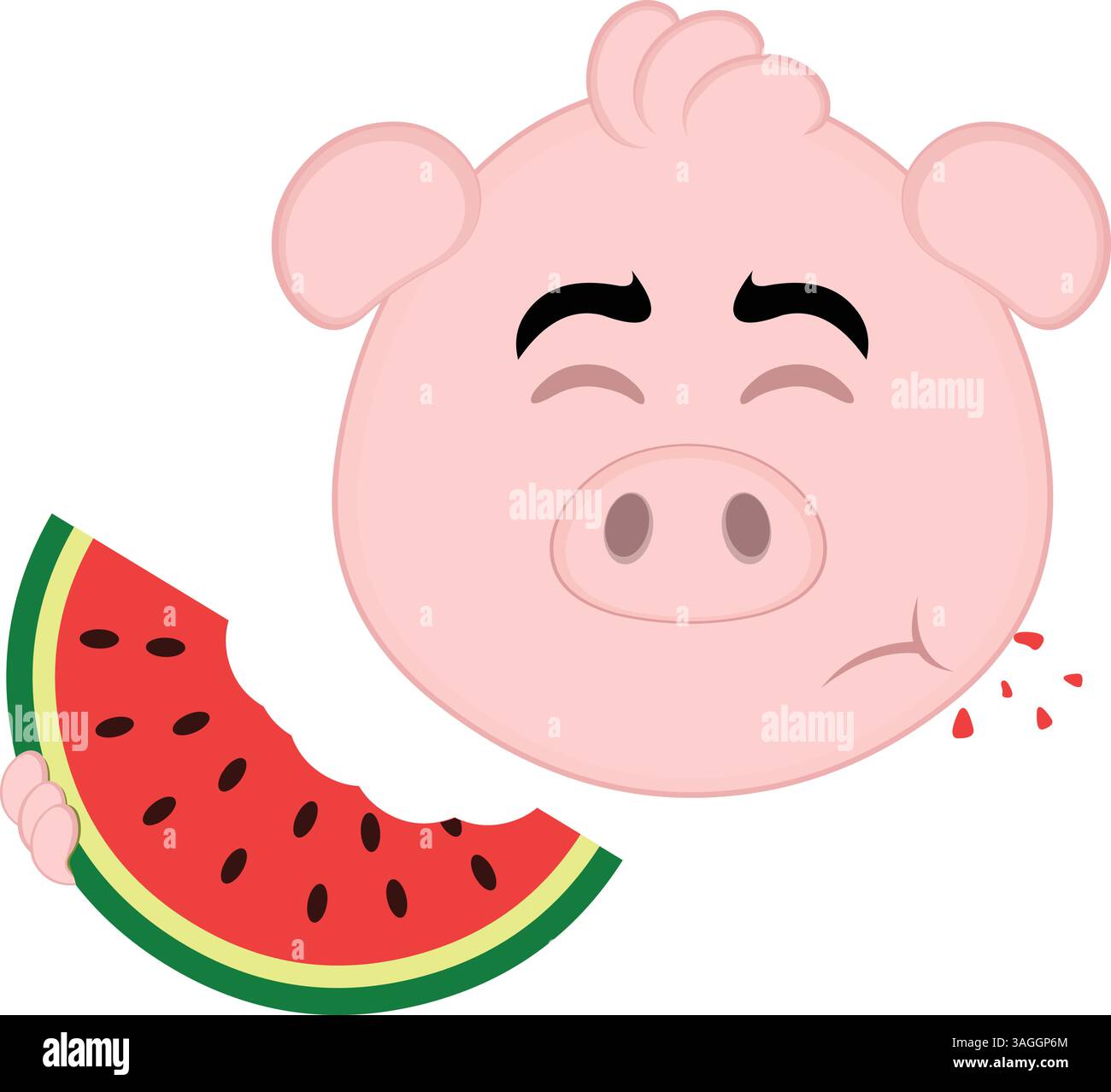 vector illustration emoji character face pig cartoon, eating watermelon fruit Stock Vector Image ...