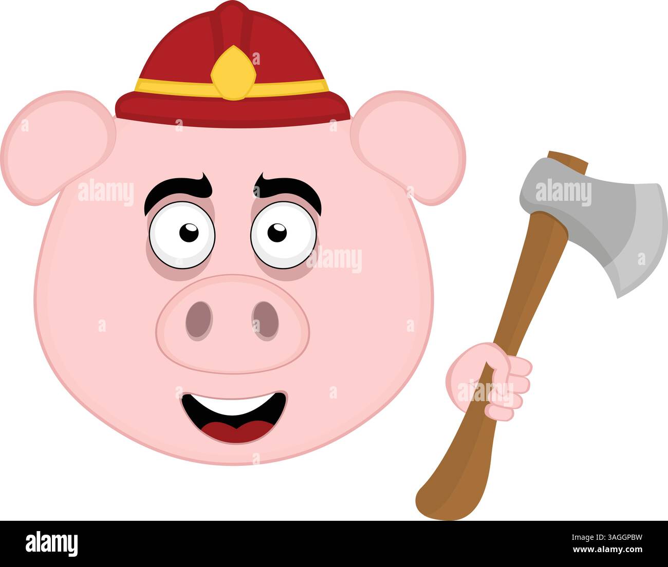 vector illustration emoji character face pig cartoon, with a fireman ...