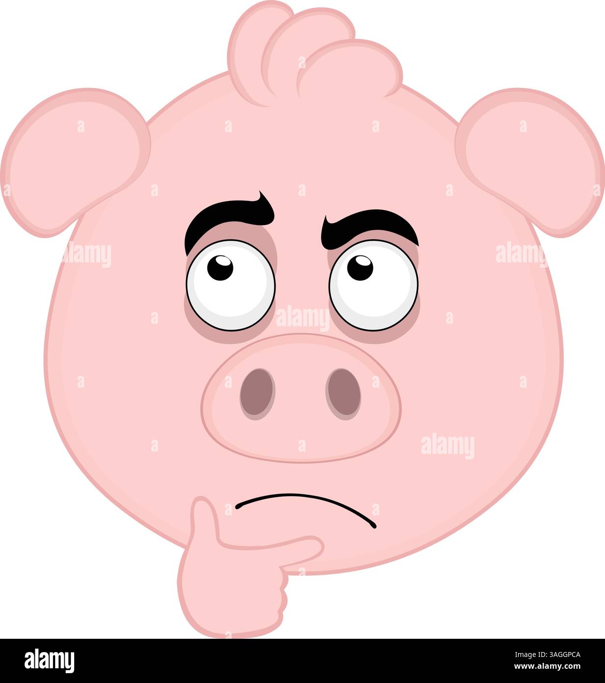 vector illustration emoji character face pig cartoon, with a thinking or doubting expression ...