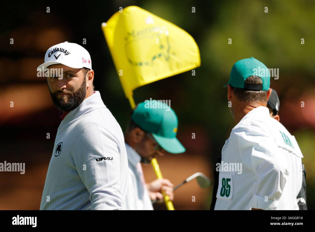 Jon Rahm of Spain putts on the 10th green during a practice round ...