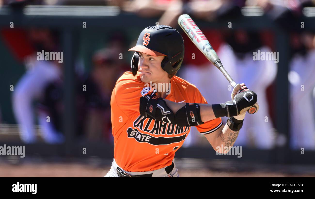 Oklahoma State infielder Brock Thompson at bat during an NCAA baseball ...
