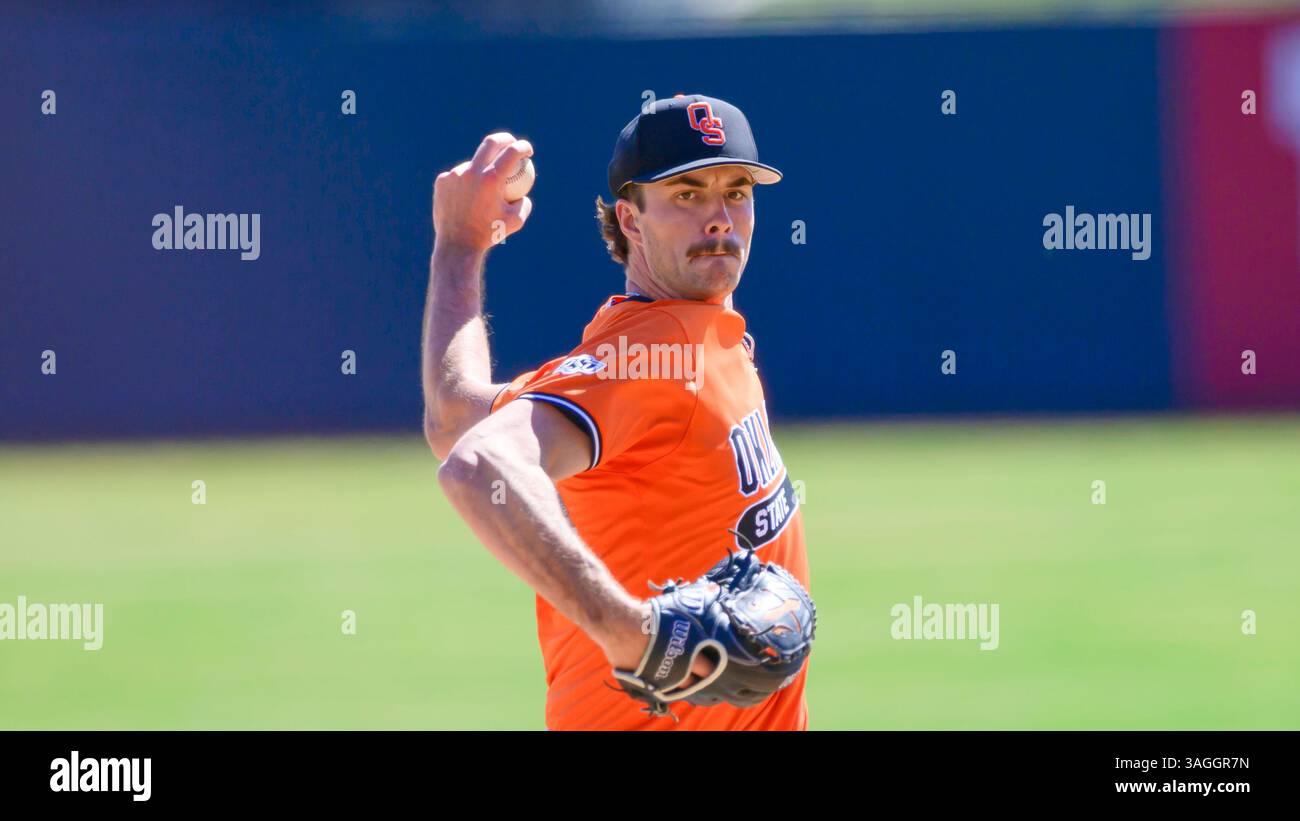 Oklahoma State pitcher Ryan Ure pitches the ball during an NCAA ...