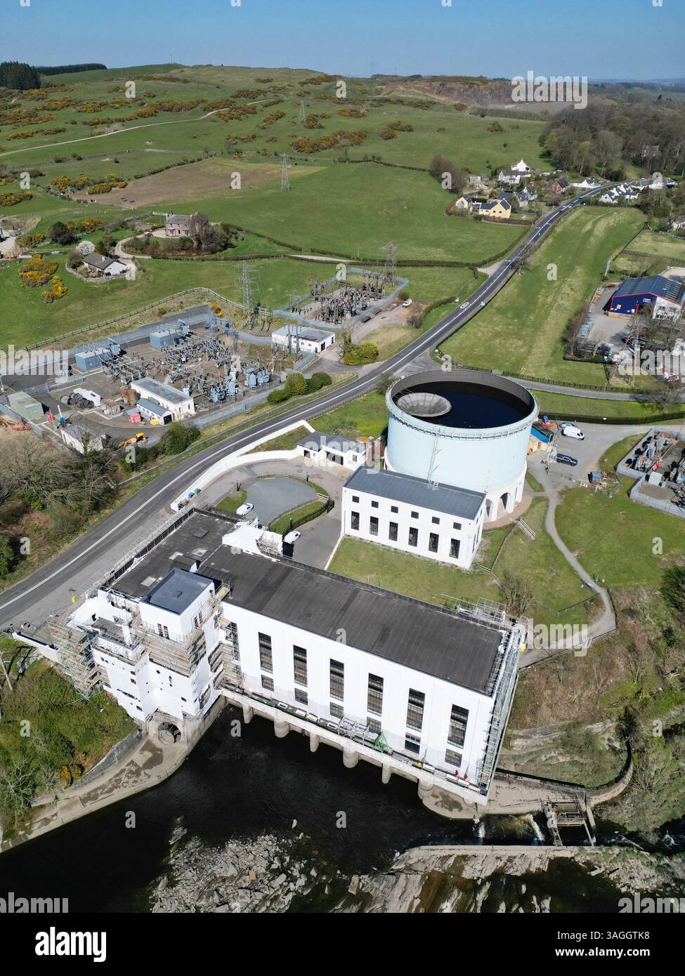 Aerial view of the Tongland hydro electric power station ( built in the ...