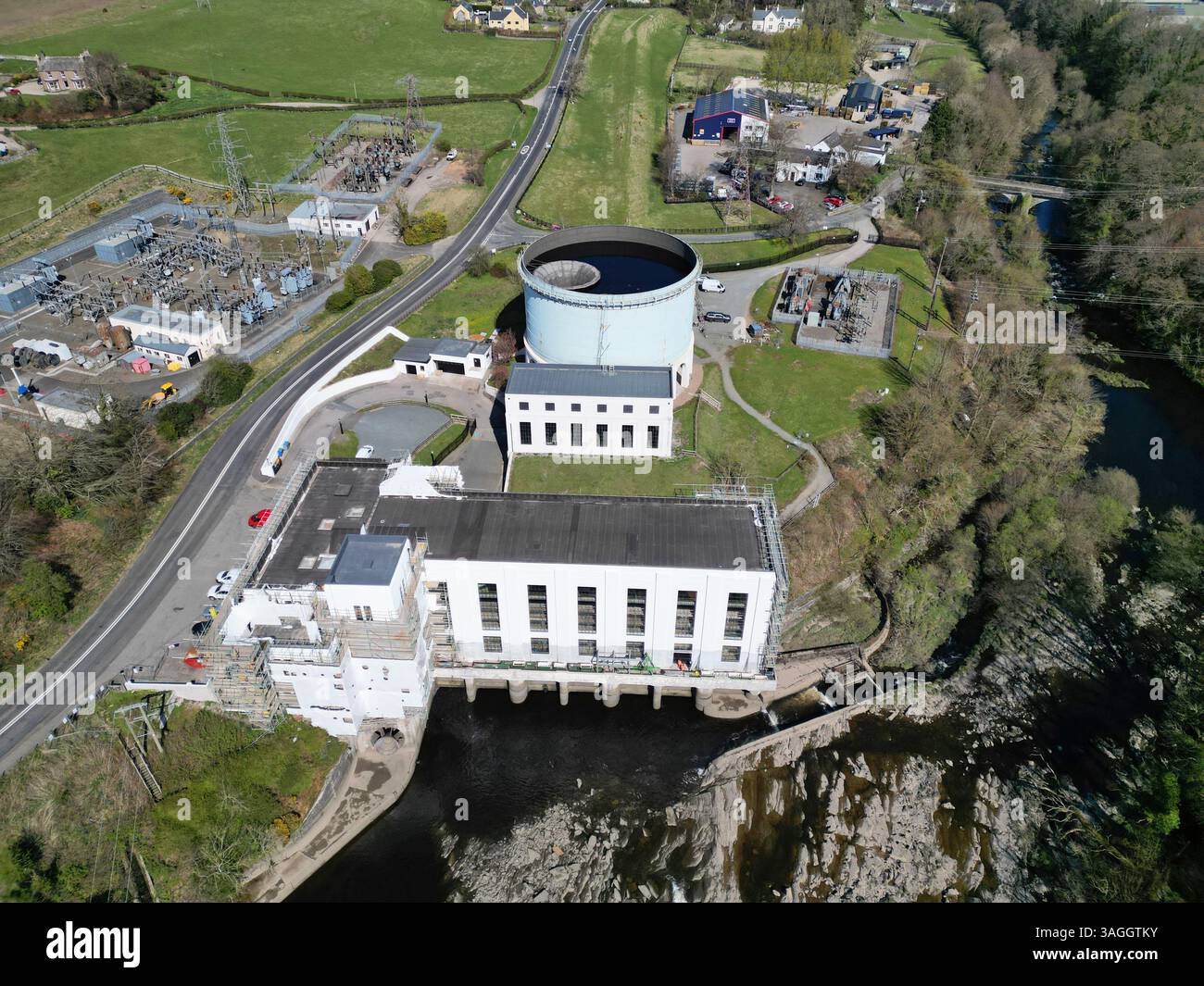 Aerial view of the Tongland hydro electric power station ( built in the ...