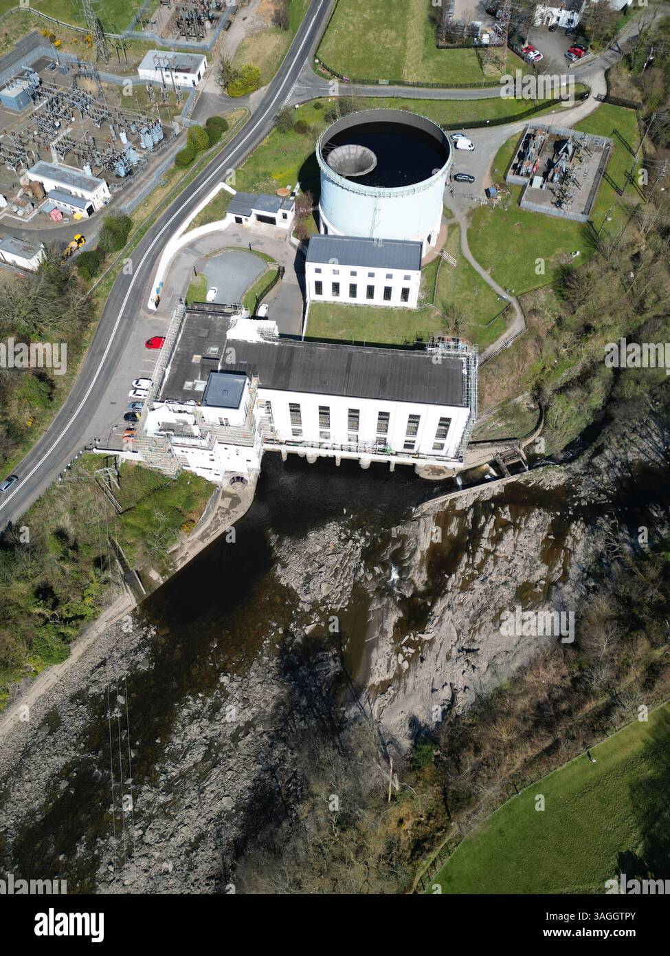 Aerial view of the Tongland hydro electric power station ( built in the ...
