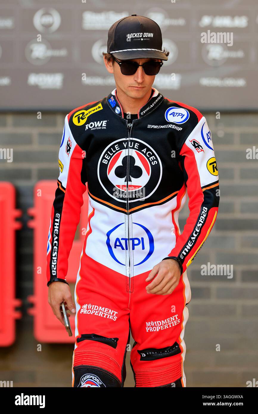 Manchester, UK. 07th Apr, 2025. Zach Cook of Belle Vue ‘ATPI' Aces ...