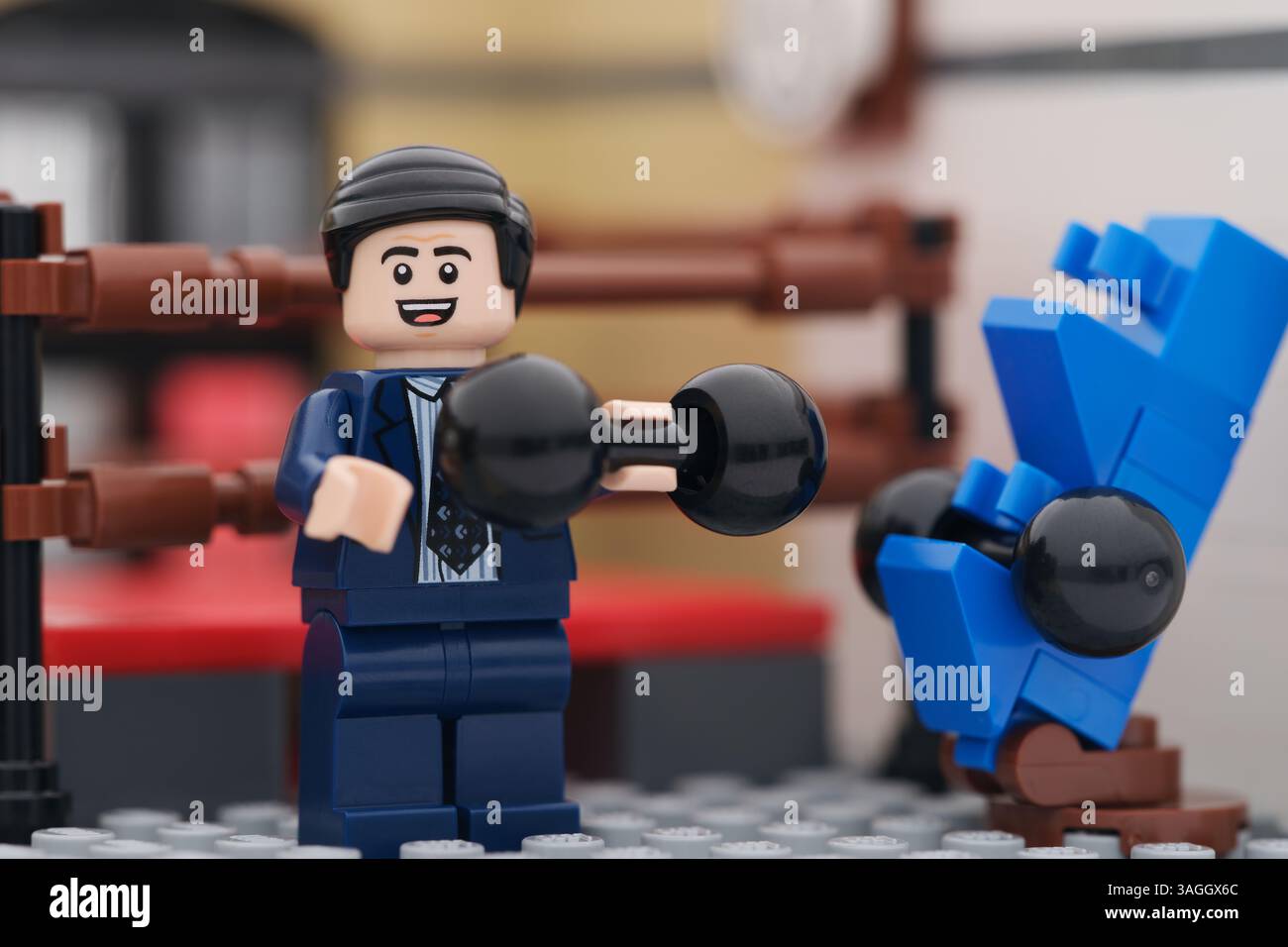 Tambov, Russian Federation - March 29, 2025 A happy Lego businessman ...
