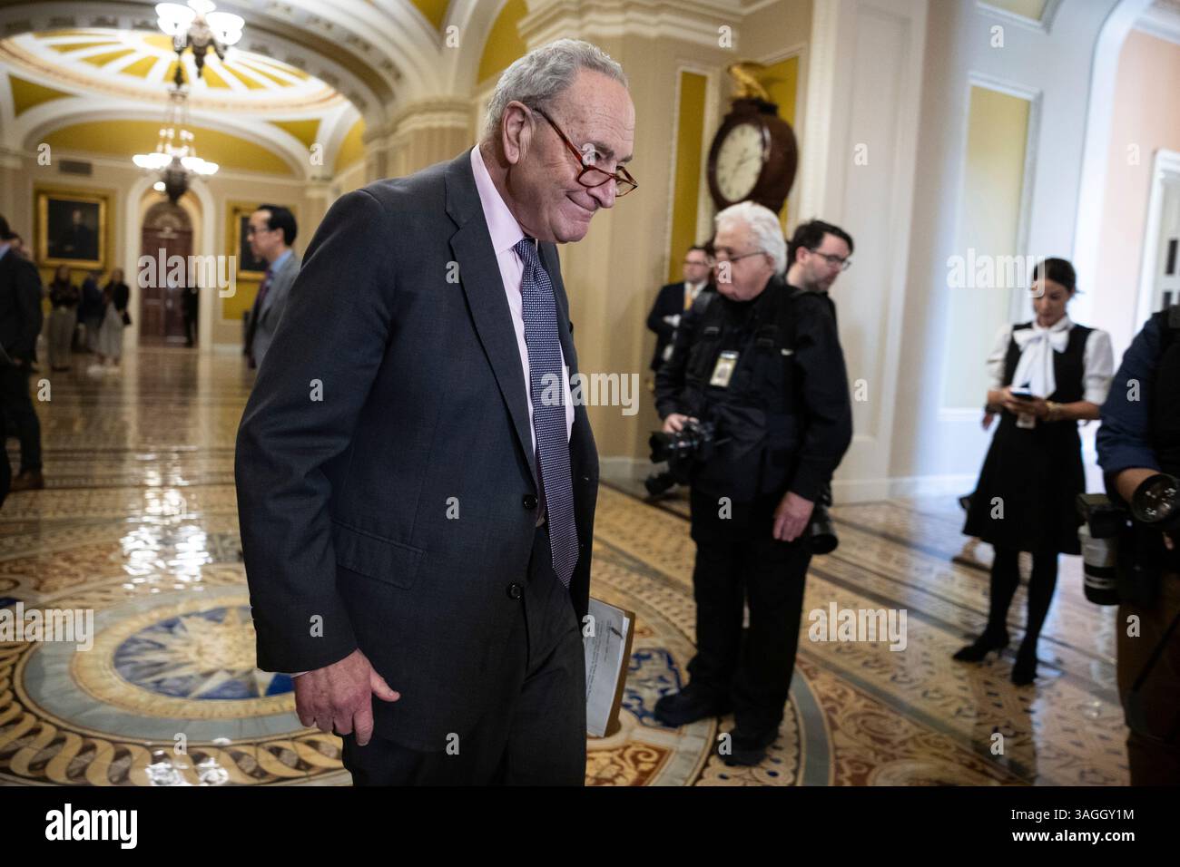 Senate Minority Leader Chuck Schumer (D-N.Y.) arrives for a press ...