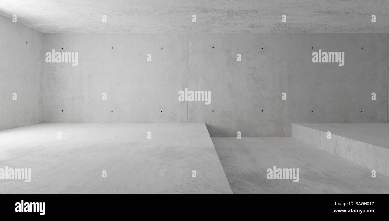 Abstract empty, modern concrete room with wide groove or trench in the ...