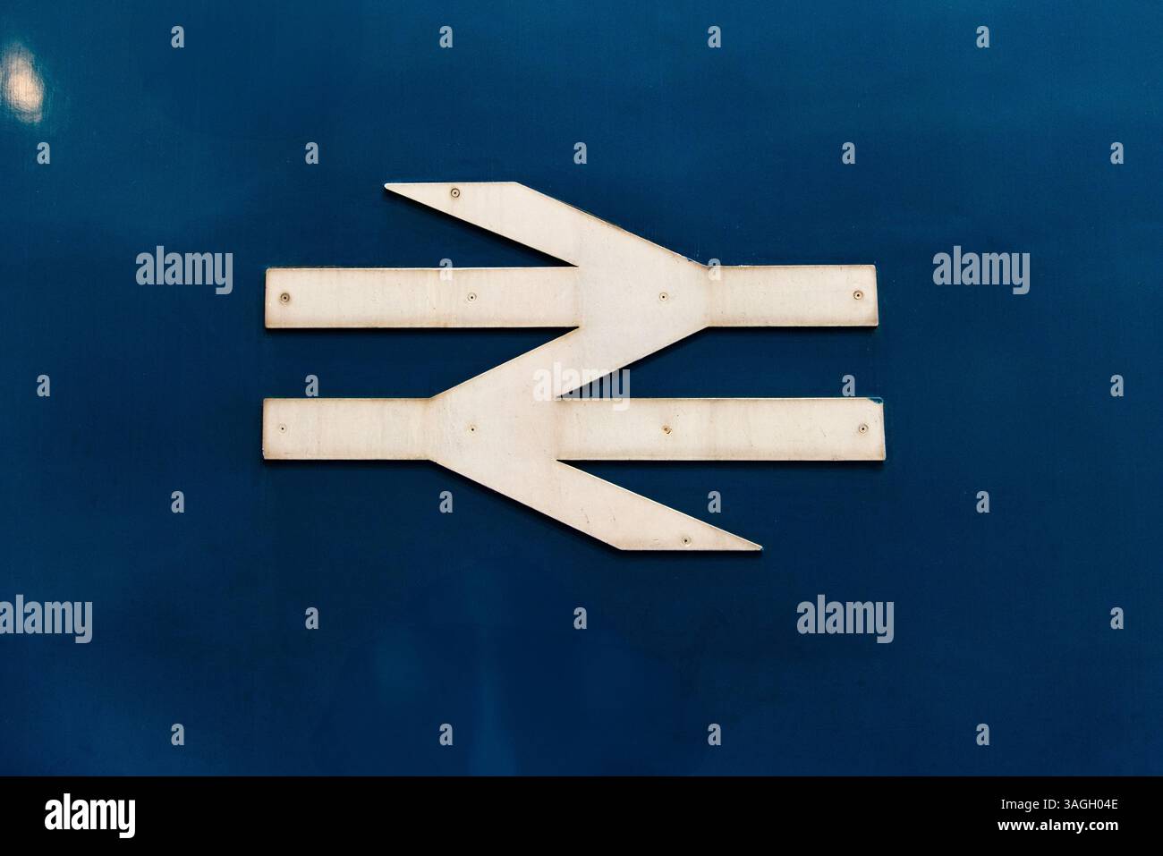 The British Rail double arrow logo on a locomotive in The Great Hall ...