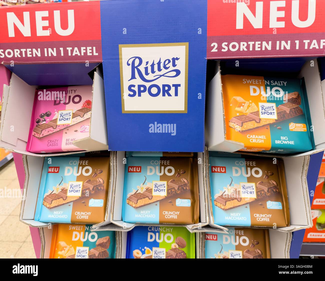 An eye-catching display of Ritter Sport Duo chocolate variations ...