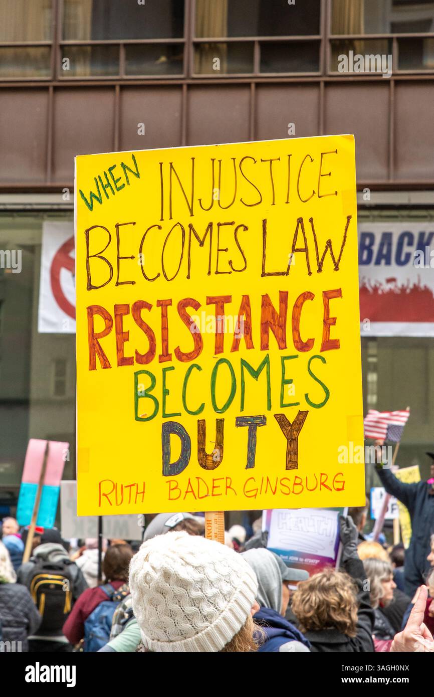 Chicago, Illinois, USA - April 5th, 2025: The "Hands Off" protest in ...