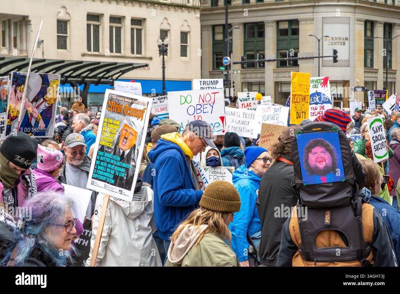 Chicago, Illinois, USA - April 5th, 2025: The "Hands Off" protest in ...