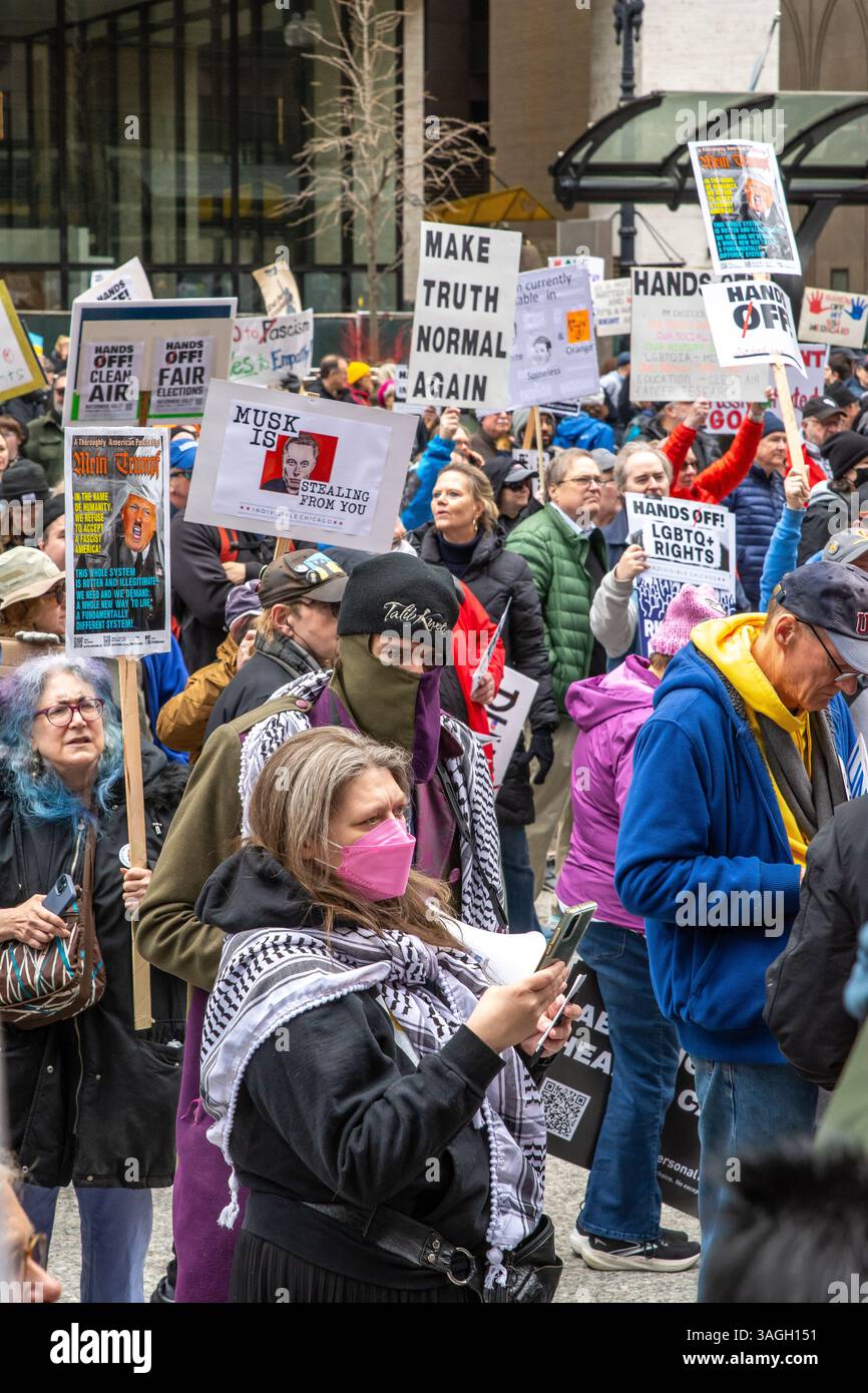 Chicago, Illinois, USA - April 5th, 2025: The "Hands Off" protest in ...