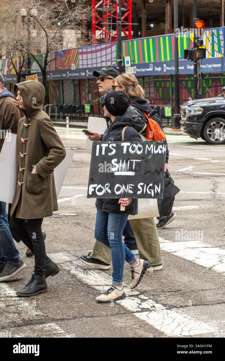 Chicago, Illinois, USA - April 5th, 2025: The "Hands Off" protest in ...