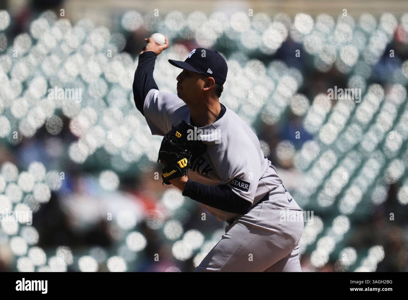 New York Yankees pitcher Carlos Carrasco throws against the Detroit ...