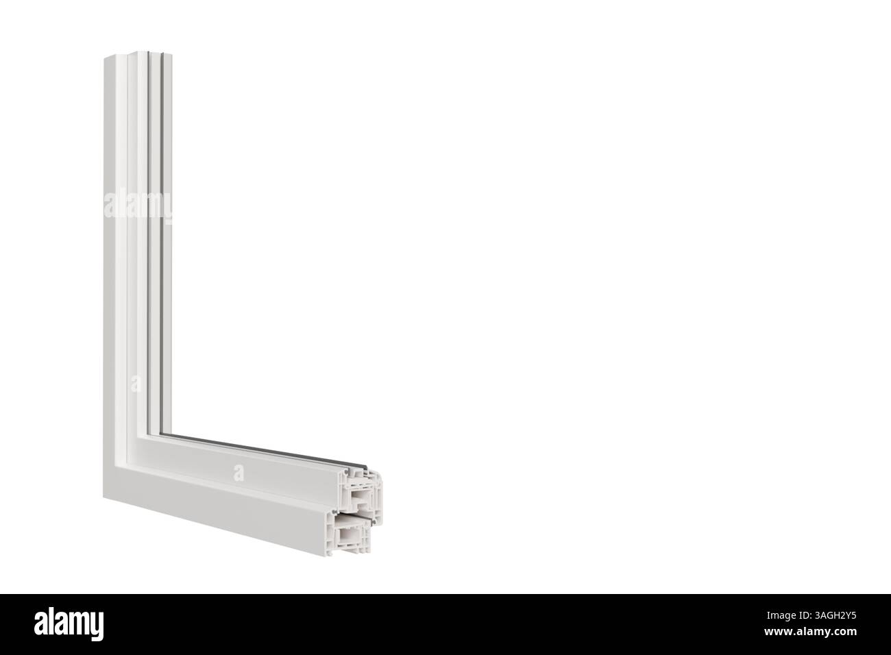 3D model of a window profile in section on a white background, window ...
