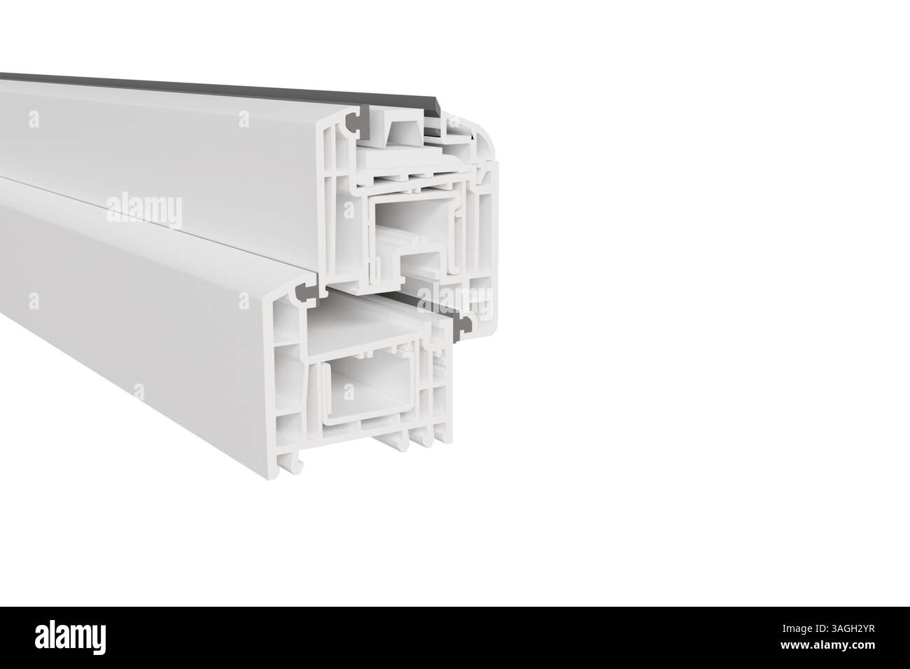 3D model of a window profile in section on a white background, window ...