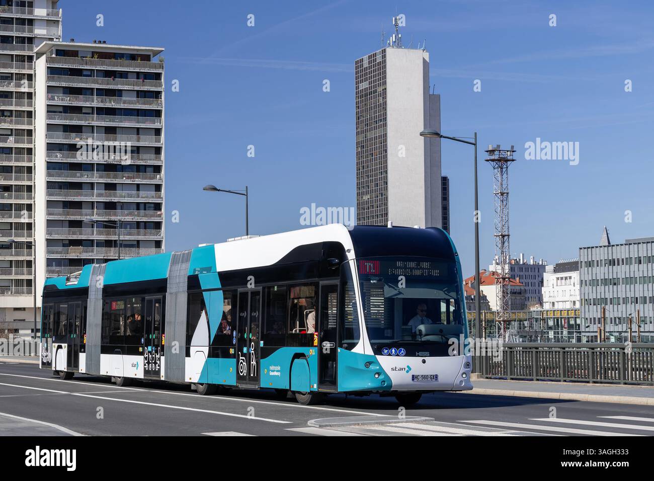 Nancy, France - View on a bi-articulated trolleybus Hess lighTram 25 ...