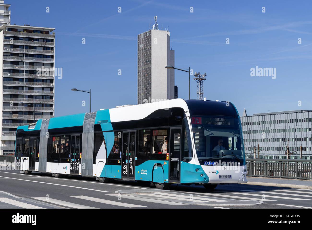 Nancy, France - View on a bi-articulated trolleybus Hess lighTram 25 ...