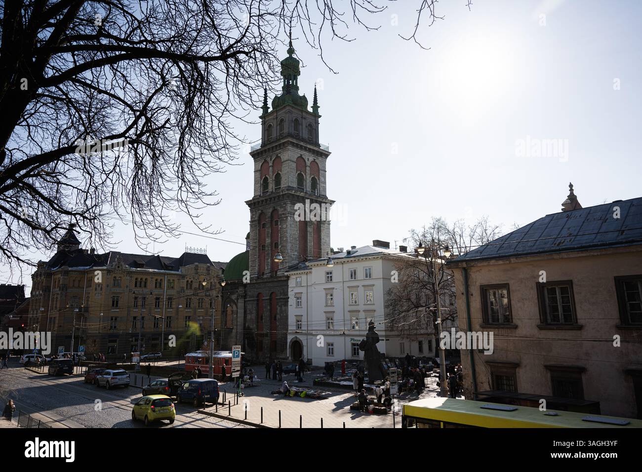Lviv, Ukraine - April 07, 2025: A vibrant city square in Lviv featuring ...