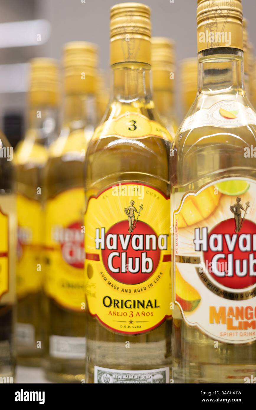 A vibrant assortment of Havana Club rum bottles, highlighting the ...