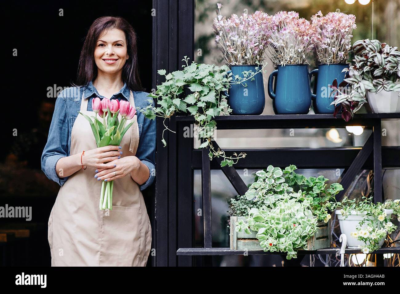 Rustic flower shop, eco cafe and business outdoor Stock Photo - Alamy