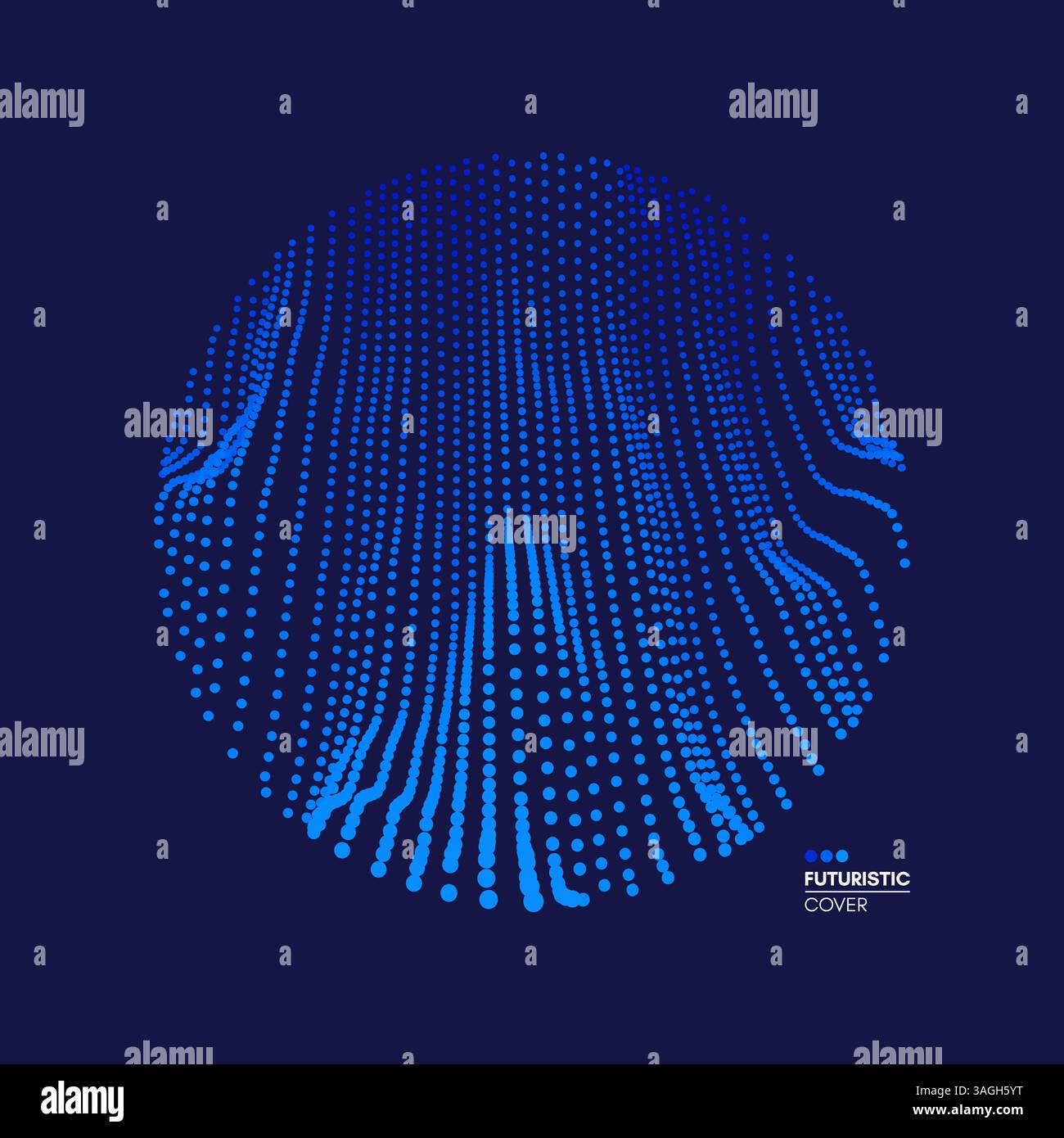 Array with dynamic particles of small particles in circle. Modern ...
