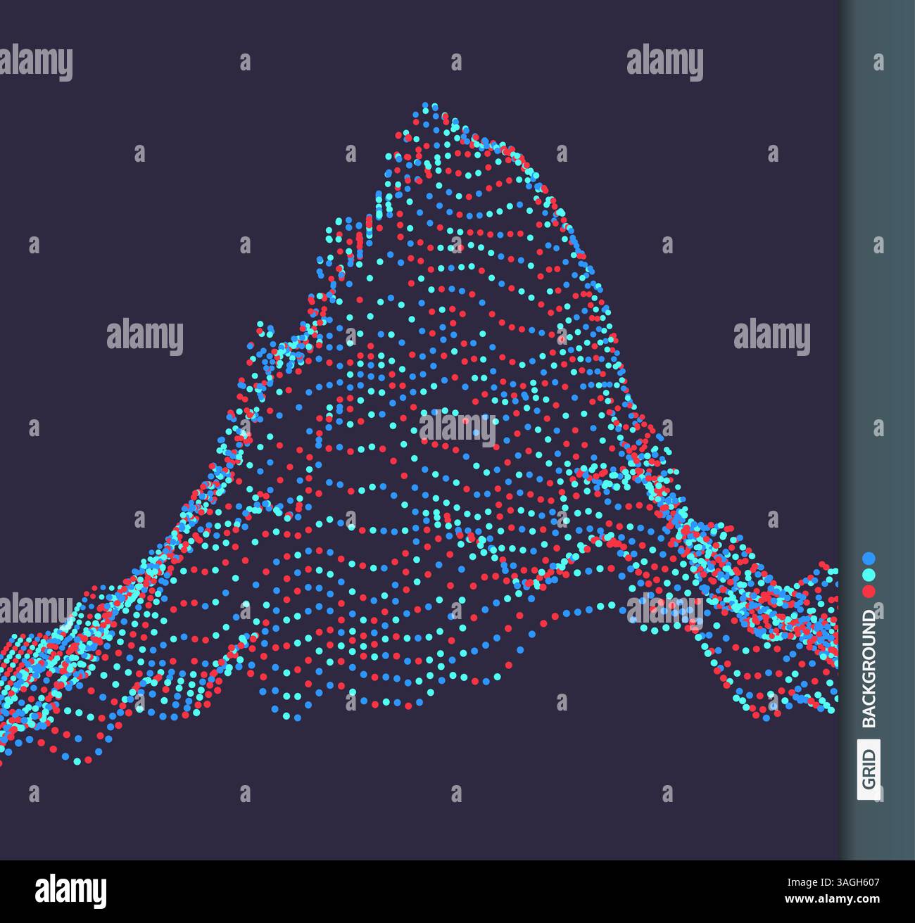 Array with dynamic particles. Vector sound wave. 3d technology style. Abstract background ...