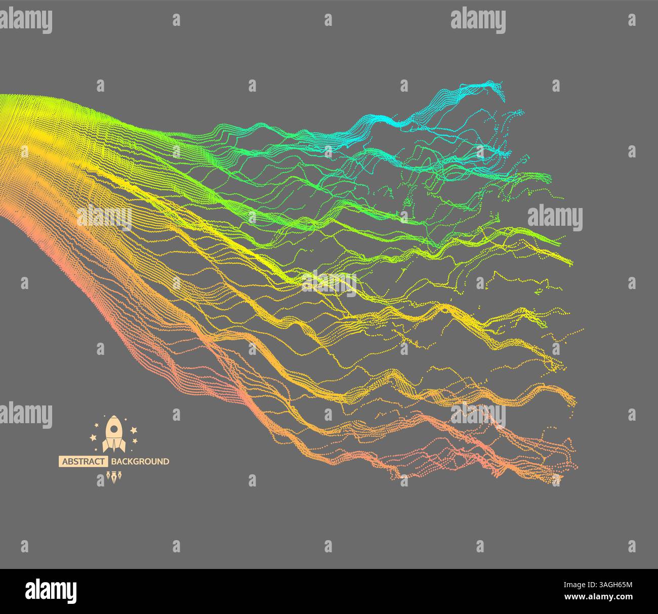 Array with dynamic emitted particles. Water splash imitation. Abstract background. Vector ...