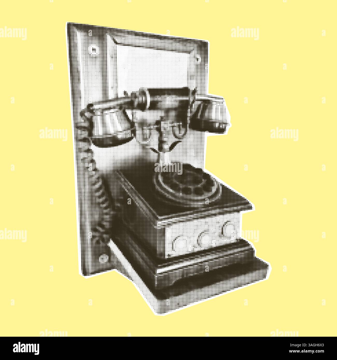 Retro phone. Vintage telephone. Halftone trendy cut out paper collage ...