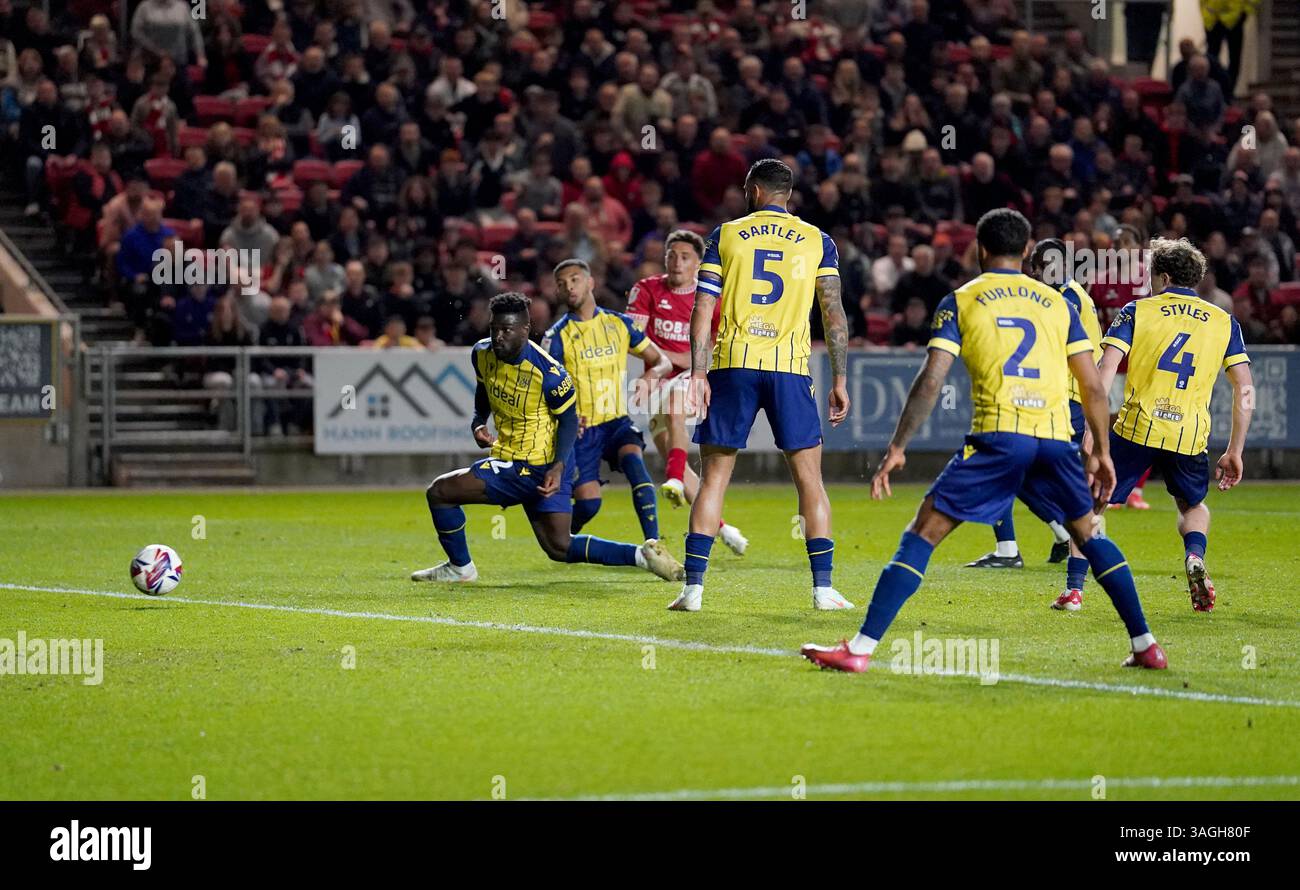 Bristol City's Haydon Roberts scores their side's second goal of the ...