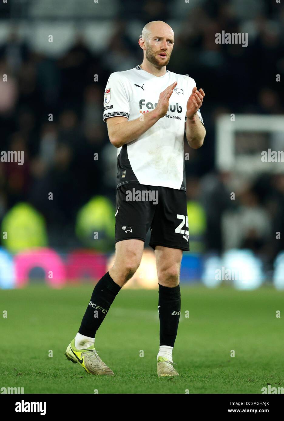 Derby County's Matt Clarke applauds the fans after the final whistle in ...