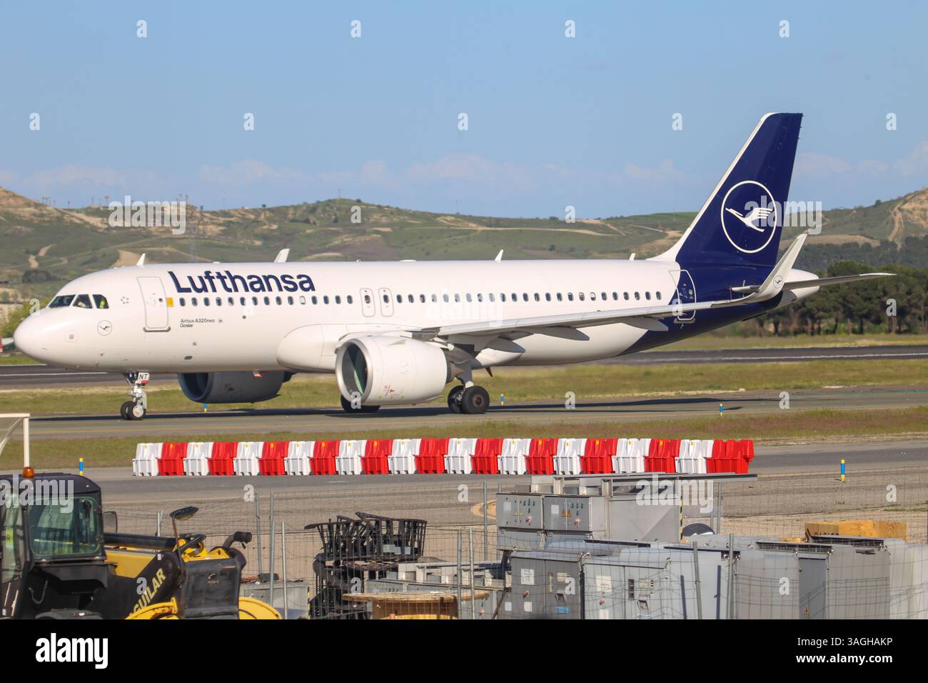 Barajas, Spain, April 8, 2025: The Lufthansa Airbus A320neo taxis to the runway during daily ...