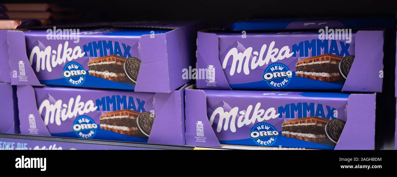 Decadent Milka chocolate bars with their signature creamy texture ...