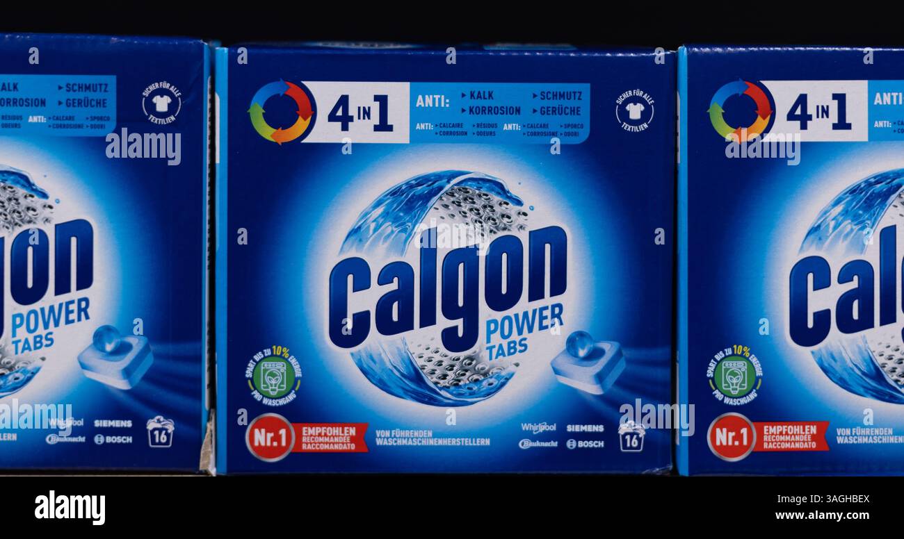 The image captures Calgon Power Tabs packaging, emphasizing the brand s ...