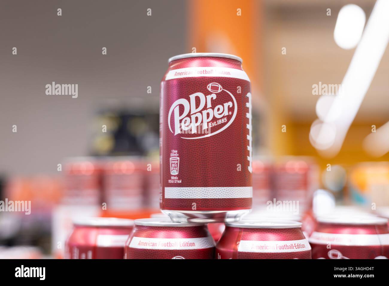A striking presentation of a Dr Pepper soft drink can emphasizing its ...