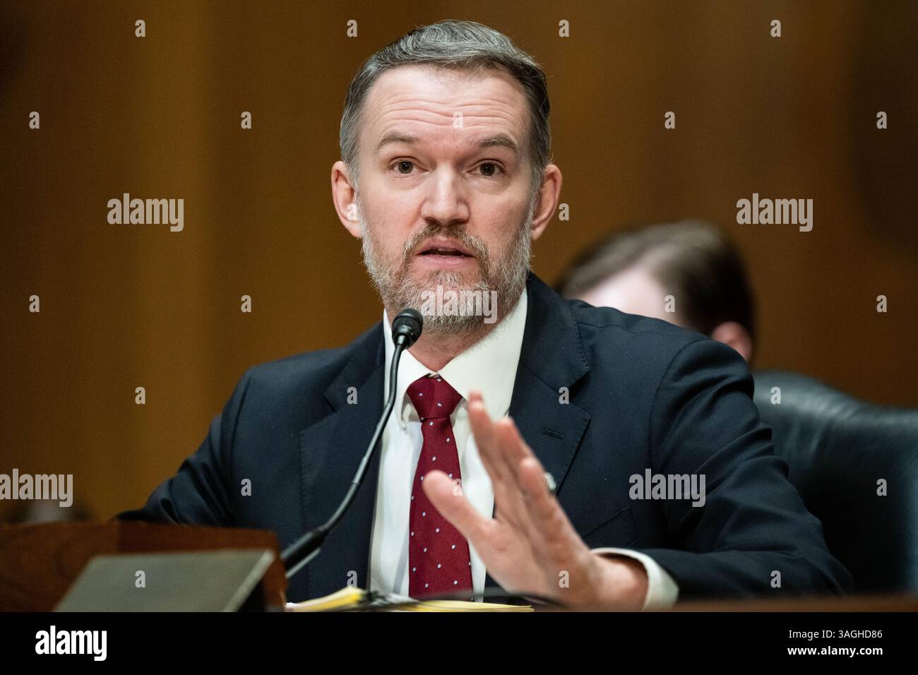 Jamieson Greer, U.S. Trade Representative, speaking at a hearing of the ...