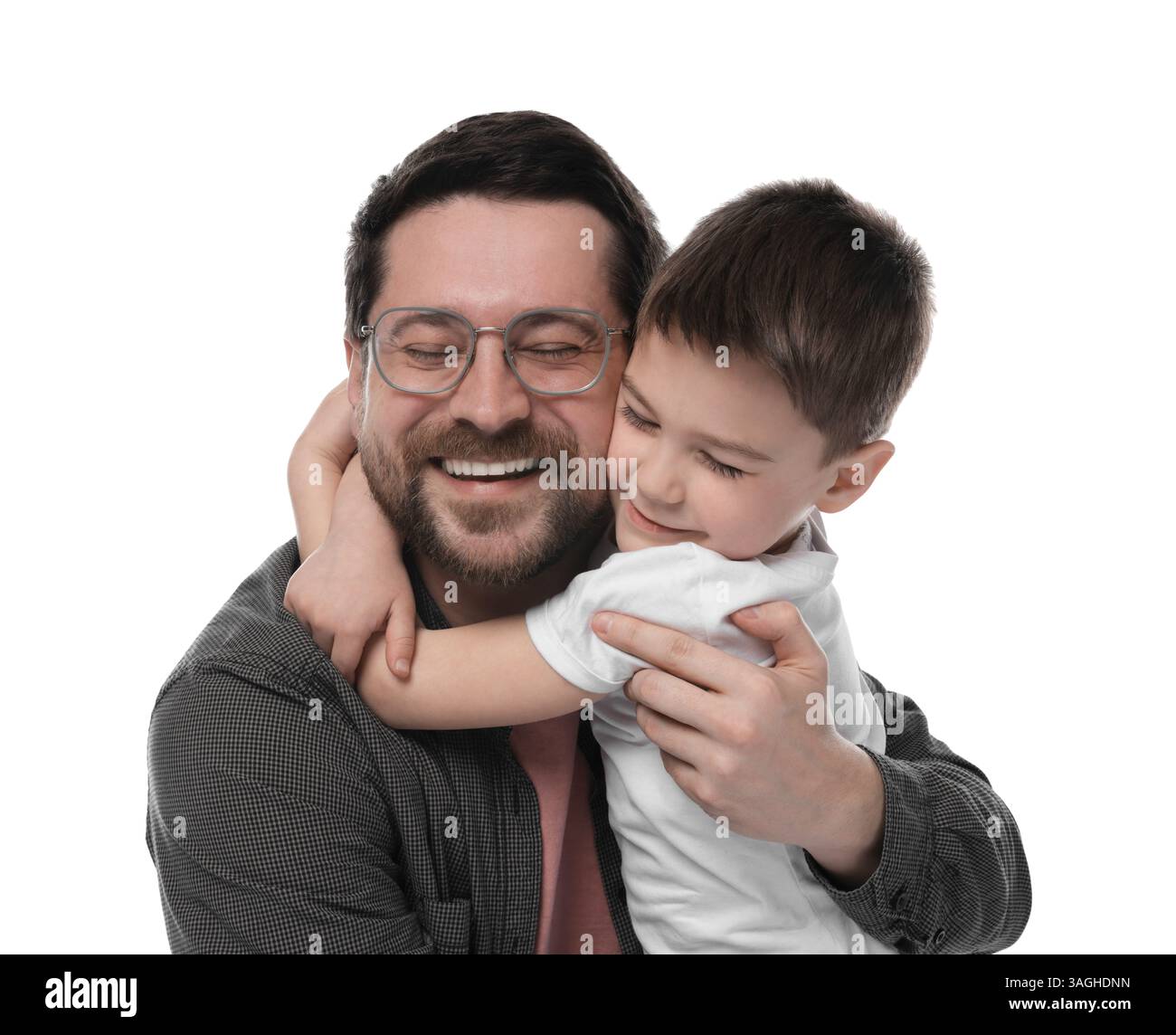 Portrait of father with his son on white background Stock Photo - Alamy