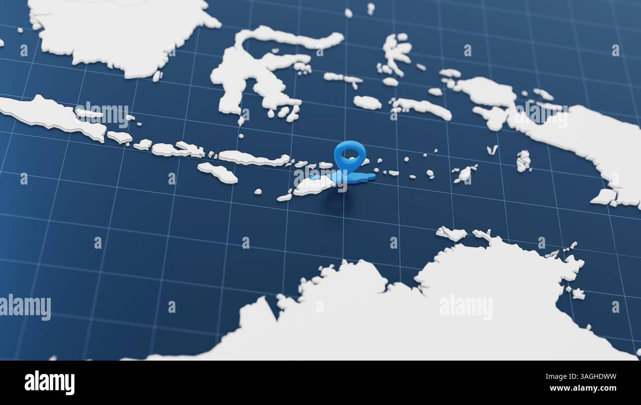 Blue Timor Leste 3d map with pointer pin surrounded with other ...