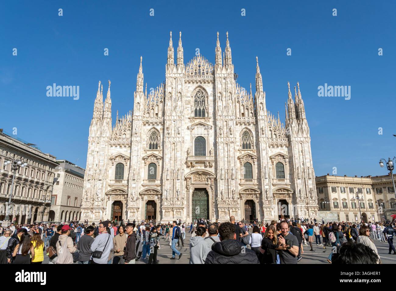 Milan, Italy - April 3, 2025: The facade of the Milan Cathedral (Duomo ...