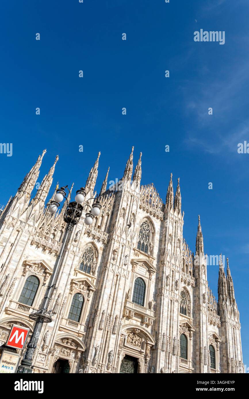 Milan, Italy - April 3, 2025: The facade of the Milan Cathedral (Duomo ...