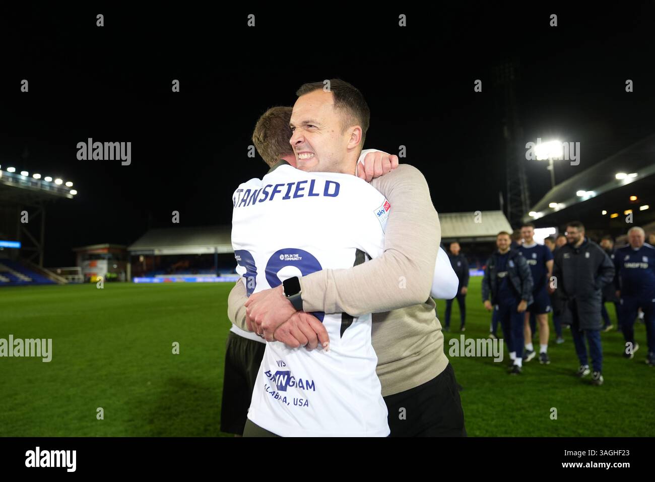 Birmingham manager Chris Davies (right) celebrates promotion with ...